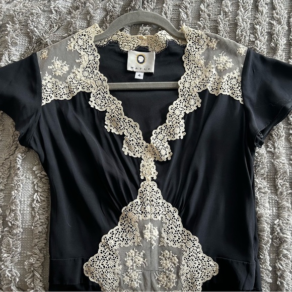 Mayle | Dresses | Mayle Vintage Style0 Silk Midi Dress Blk With Ivory ...